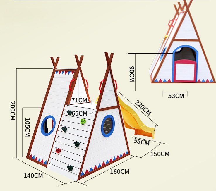 White Wooden Teepee Outdoor Playhouse with Yellow Slide - outdoor play ...