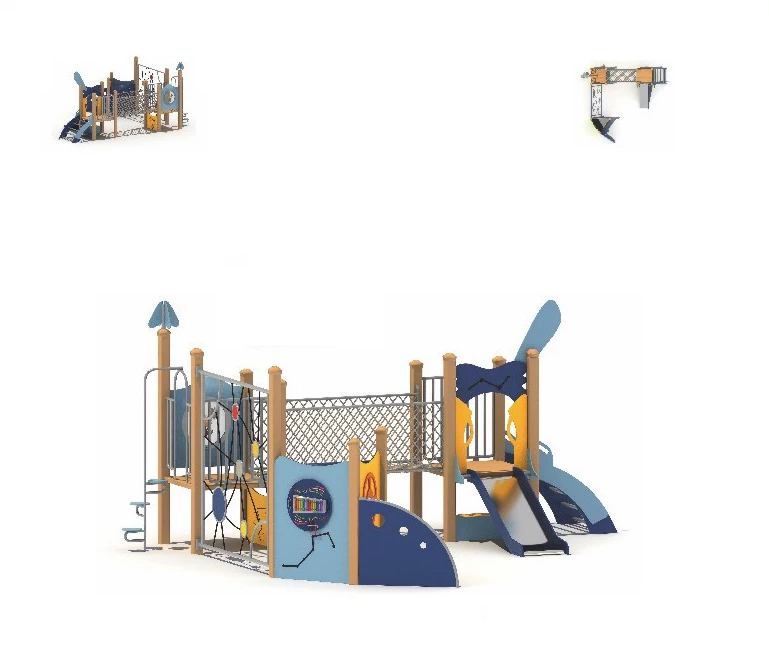 Compact PE Playground Set with Slides & Rope Bridge - outdoor play ...
